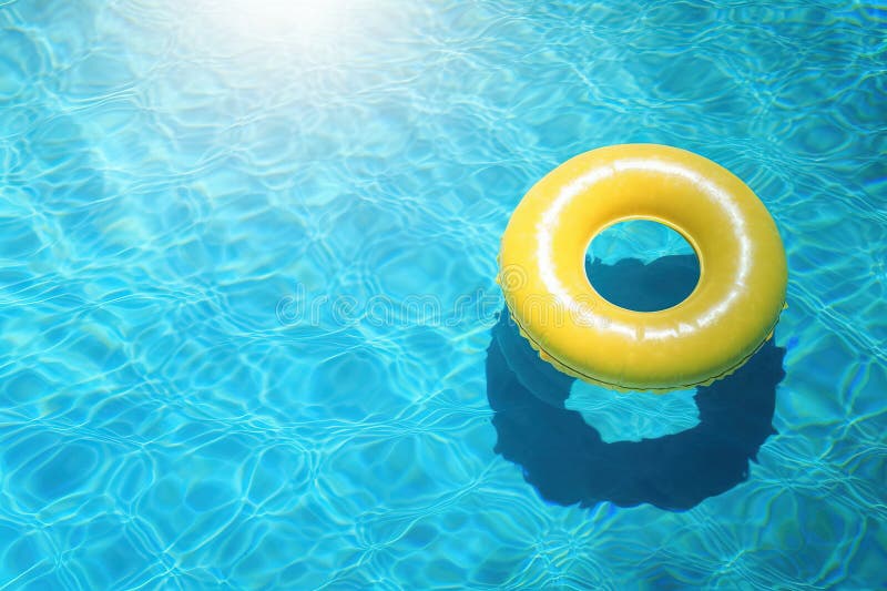 Summer Yellow Swimming Pool Ring Float in Blue Water. Created with ...