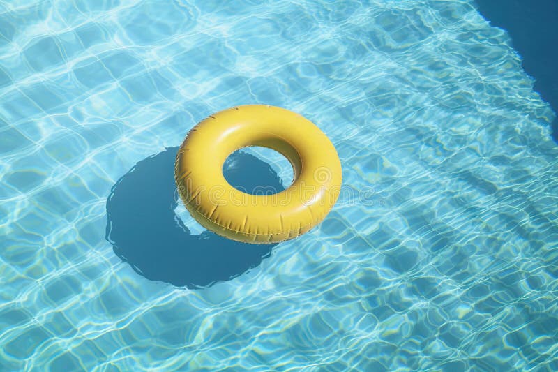Summer Yellow Swimming Pool Ring Float in Blue Water. Created with ...