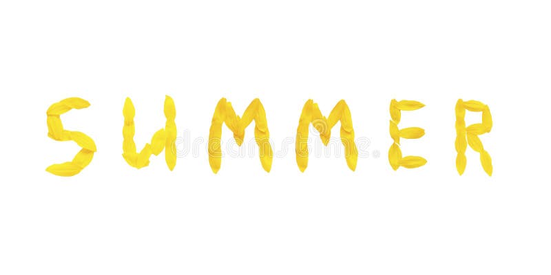 SUMMER Yellow Word Made of Petals on White Background. Stock Photo ...