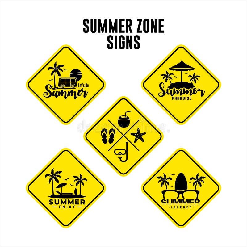 Summer Zone Signs Vector Collection Stock Vector - Illustration of ...
