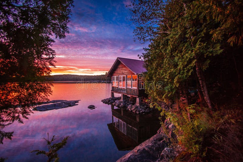 Sunset on the Deck, Lake of the Woods, Kenora, Ontario, Canada Stock ...