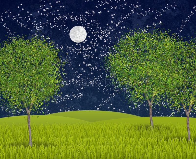 Summernight moonlight stock illustration. Illustration of grow - 24776398