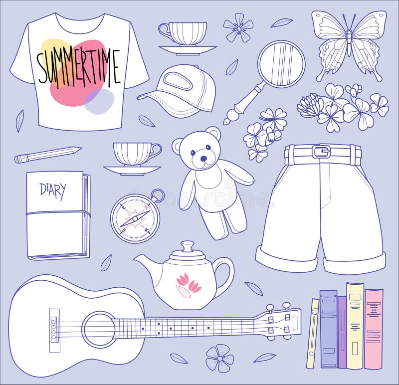 Set of summertime items stock vector. Illustration of magnifying ...