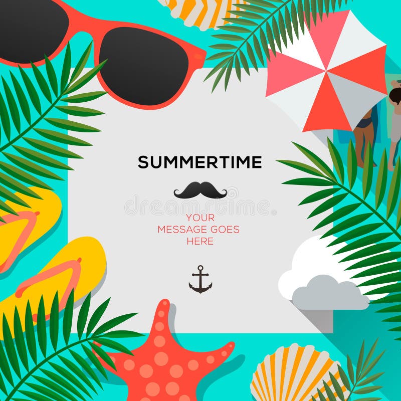 Summertime Background with Palms Leaf, Vector Illustration. Stock ...