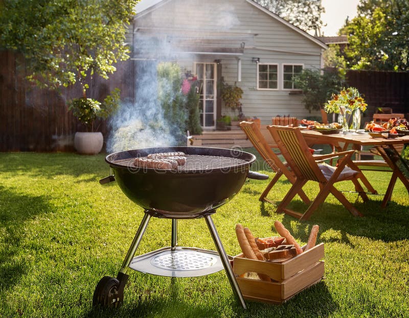 Summertime Backyard Barbecue Cookout. Stock Illustration - Illustration ...