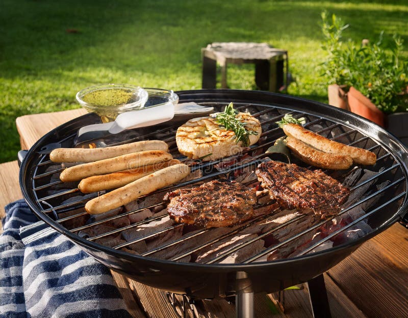 Summertime Backyard Barbecue Cookout. Stock Illustration - Illustration ...