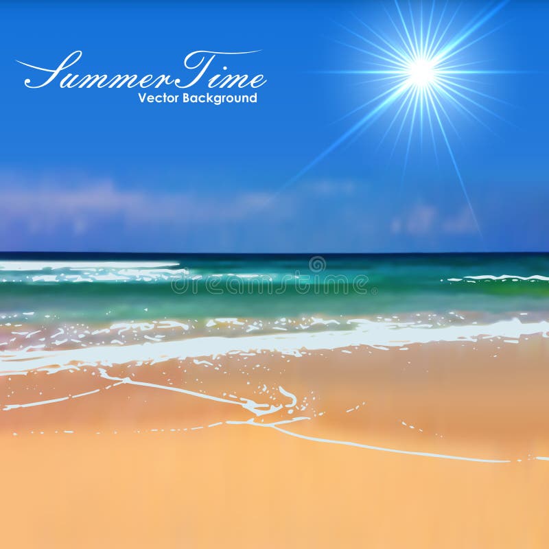 Summertime Beach with Bright Sun Stock Vector - Illustration of outdoor ...