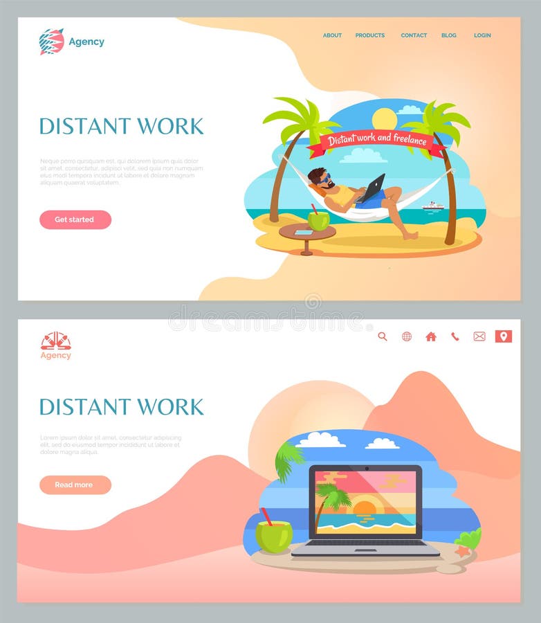 Summertime Business, Freelancer on Beach Vector Stock Vector ...