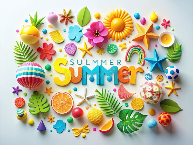 Summertime Design Elements a Collection of Vibrant Art Pieces on a ...