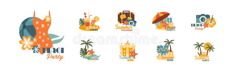 Summertime Holiday and Beach Vacation Label Vector Set Stock Vector ...