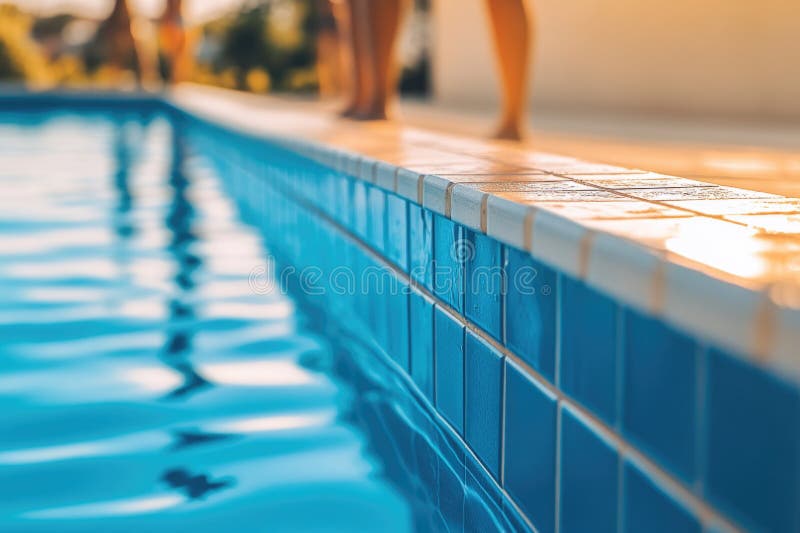 Summertime Relaxation by the Pool - Close-up of Sunny Poolside Tiles ...
