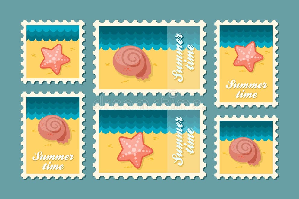Summertime stamp set flat stock vector. Illustration of summertime ...
