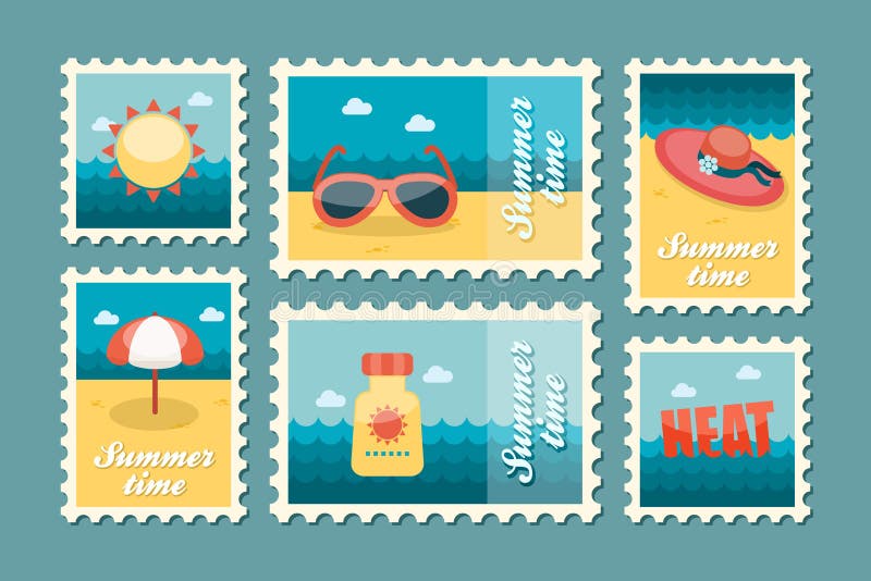 Summertime stamp set flat stock vector. Illustration of relax - 60372981
