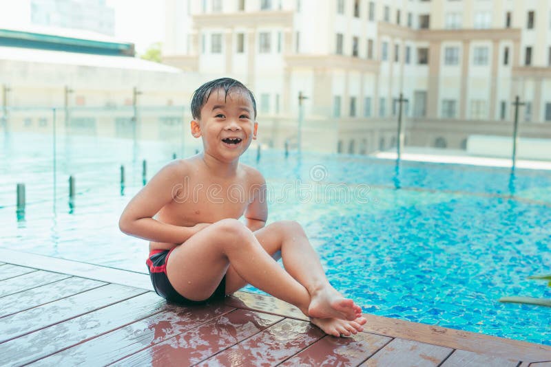 Summertime and Swimming Activities for Happy Children on the Pool Stock ...