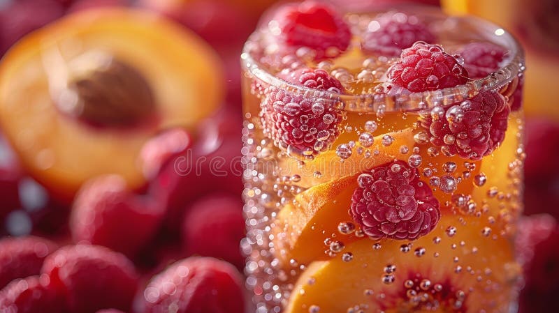 A Summery Glass of Refreshing Peach Raspberry Juice, Topped with Fresh ...
