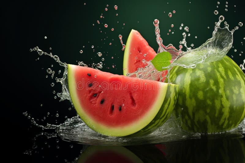 Summery Splash Watermelon Gets a Refreshing Splash on a Green Background Stock Illustration ...