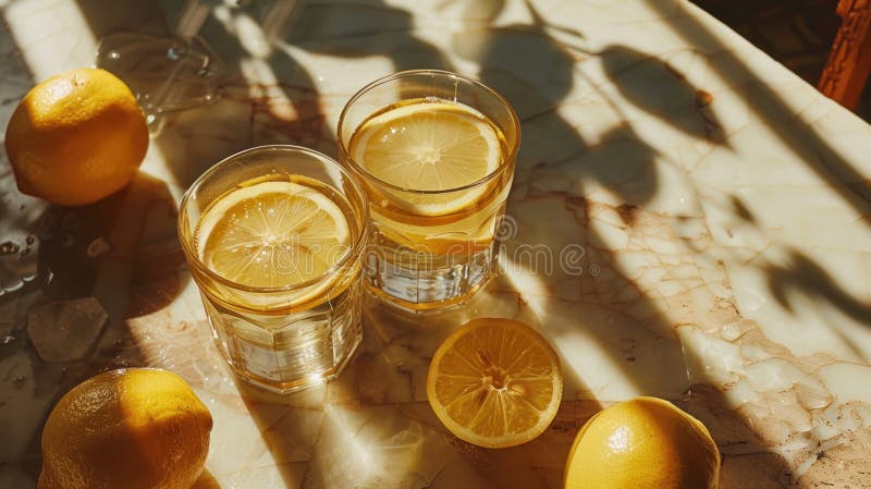 A Summery Still Life Scene Featuring Lemon Drinks Basking in Sunlight ...