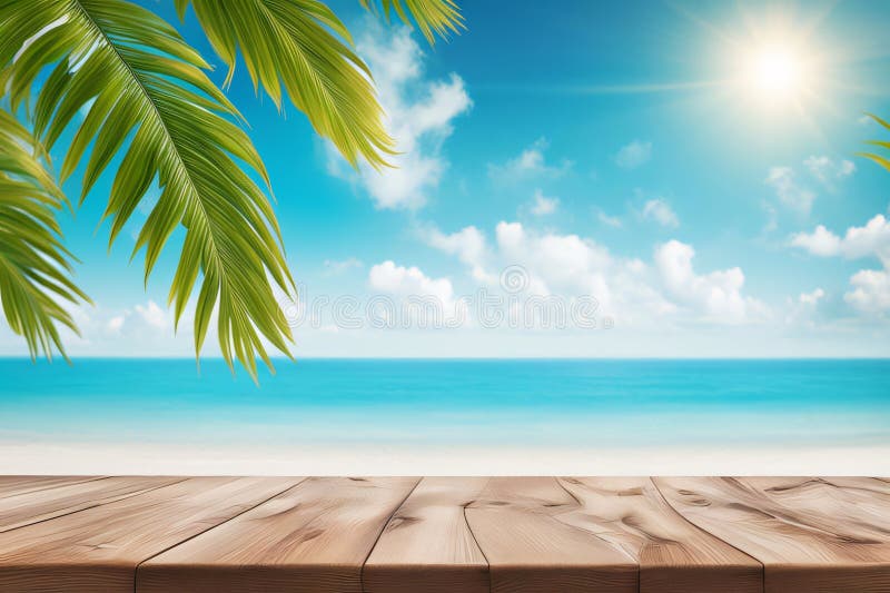 Coastal Product Presentation: Summer Beach Background with Table, Palm ...