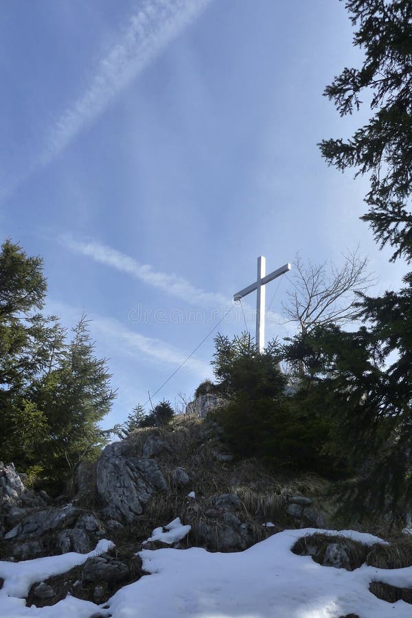 Summit Cross of Geigerstein Mountain; Bavaria, Germany Stock Photo ...