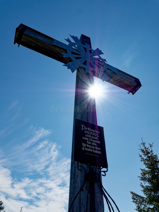 Summit Cross with Psalm in Backlight Editorial Stock Photo - Image of ...