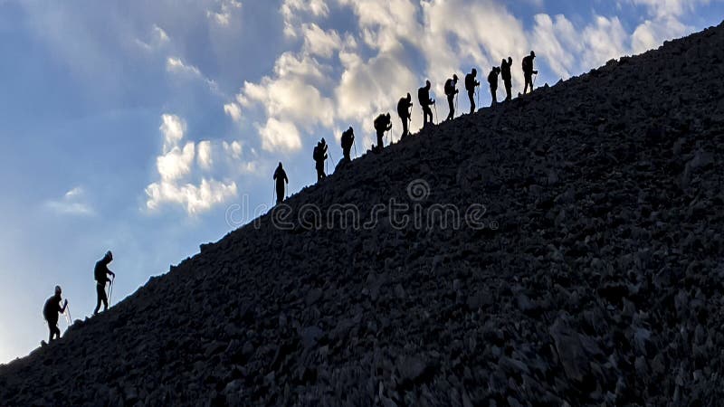 Summit Hikes of Mountaineer Group Stock Photo - Image of decisive ...