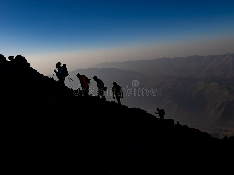 Summit Hikes of Professional Climbers in Damavand Mountain Stock Image ...