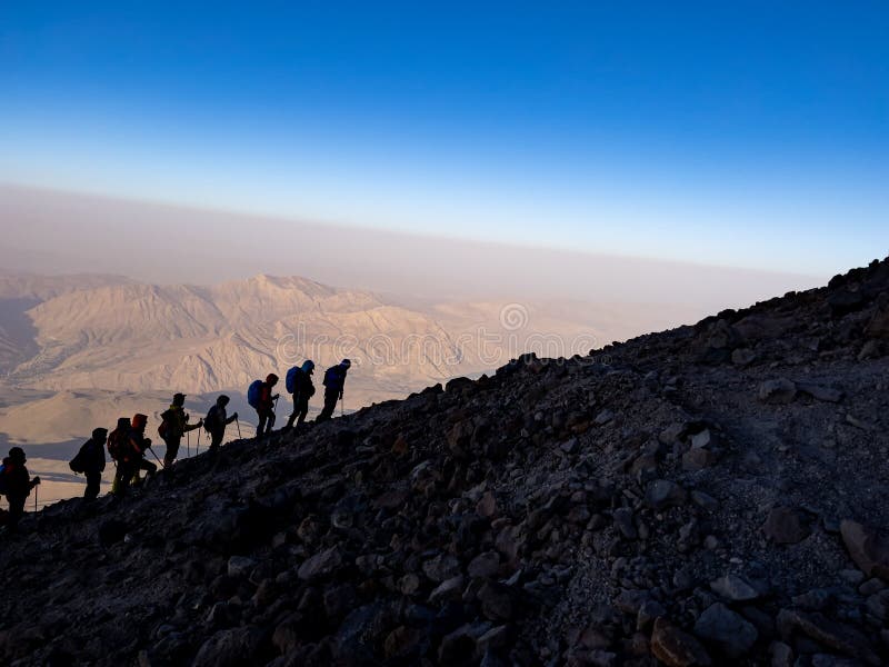 Summit Hikes of Professional Climbers in Damavand Mountain Stock Image ...