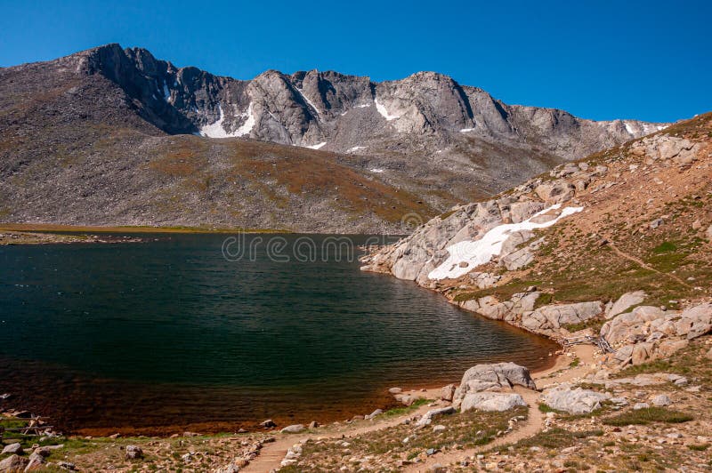Summit Lake on Mount Evans, Colorado Beneath a Summer Sky Stock Photo ...