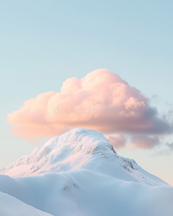 Summit of a Mountain Covered in Snow with a Cloud Right Above. Stock ...
