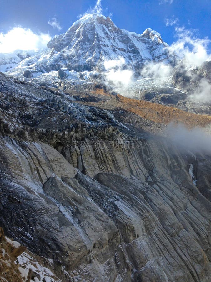 Summit and Mountain Range Annapurna Stock Photo - Image of sunset ...