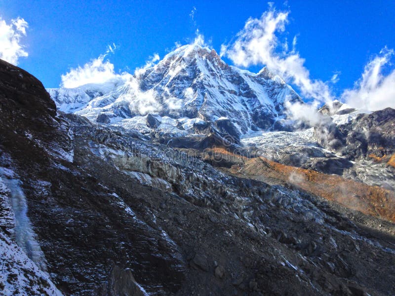 Summit and Mountain Range Annapurna Stock Image - Image of treking ...