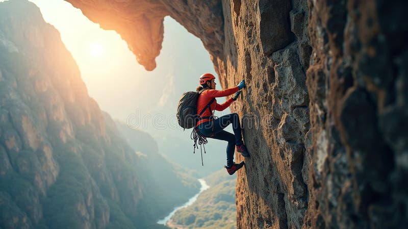Summit Quest: Conquering the Cliff Stock Illustration - Illustration of ...