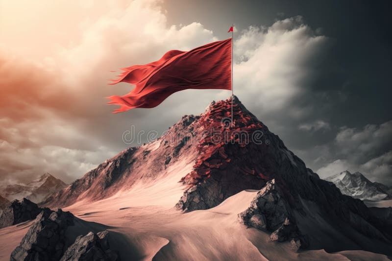 Summit with Red Flag Flying Strong and Clear, Sign of a Successful ...