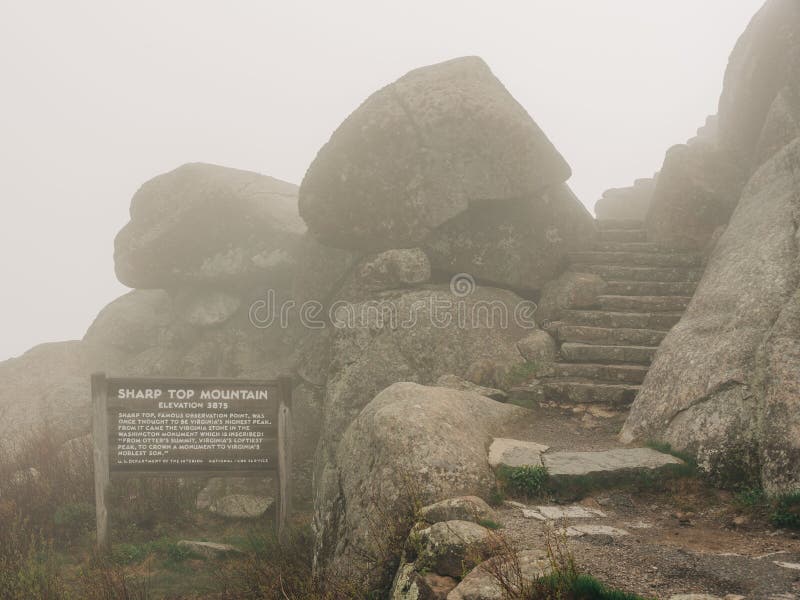 The Summit of Sharp Top Mountain in Fog, Along the Blue Ridge Parkway ...