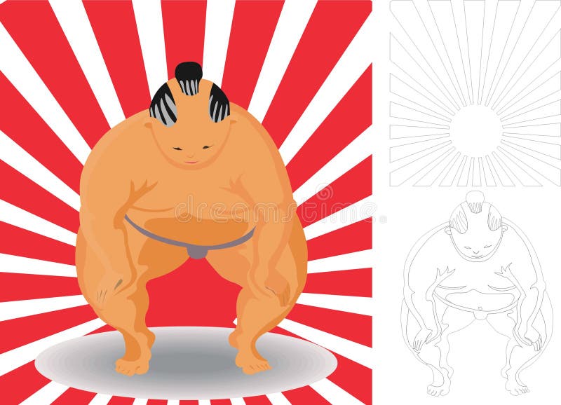 Sumo Figure With Its Outline Stock Vector - Illustration of east, asia ...