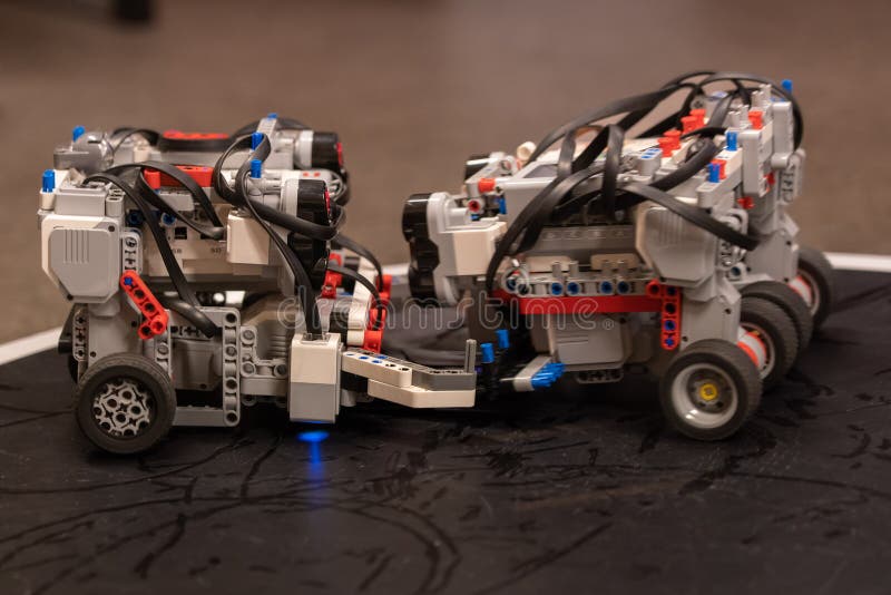 Sumo Robot Wrestling in the Black Arena Stock Image - Image of ...