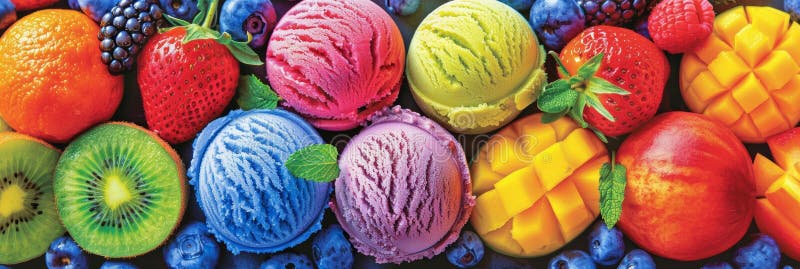 Sumptuous Array of Fruit Gelato Flavors in Captivating Presentation for ...