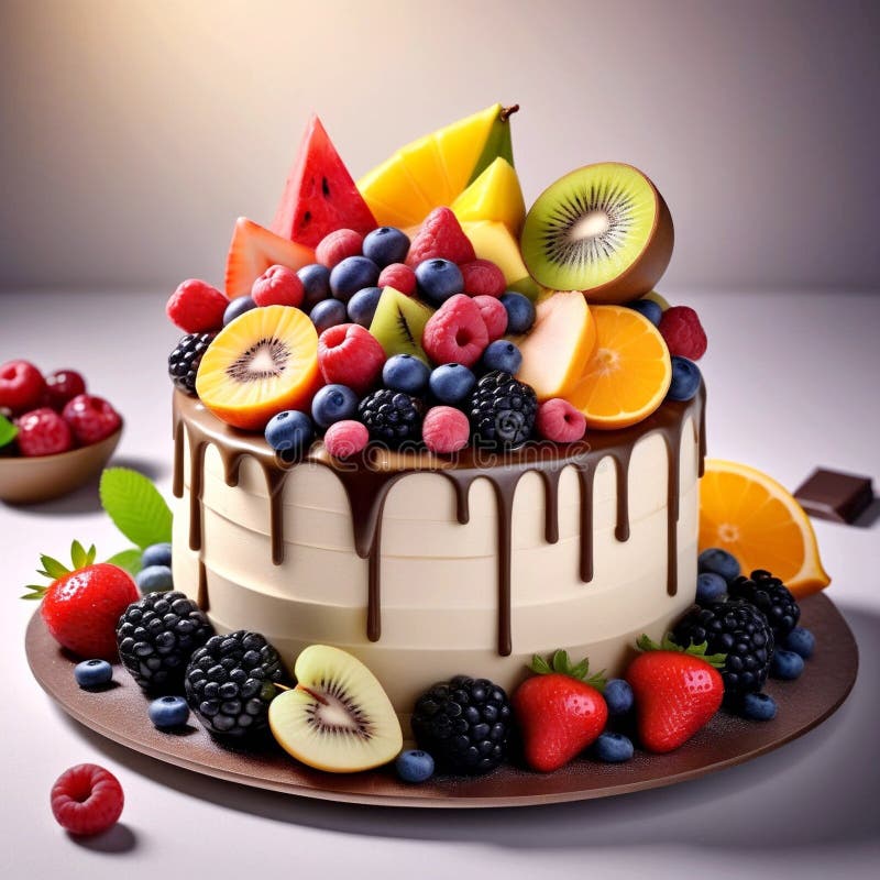 Sumptuous Chocolate Cake with Fresh Fruit Garnish Stock Illustration ...