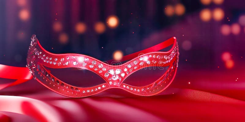 Sumptuous Red Masquerade Mask, Adorned with Glittering Patterns and ...