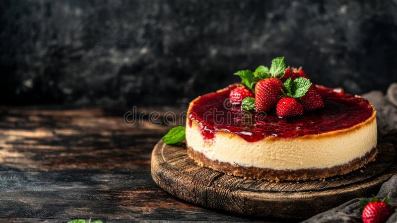 Sumptuously Detailed New York Cheesecake with Strawberries Stock Photo ...