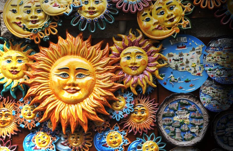 Sicilian Sun Face of Ceramic Stock Image - Image of ornament, souvenirs ...