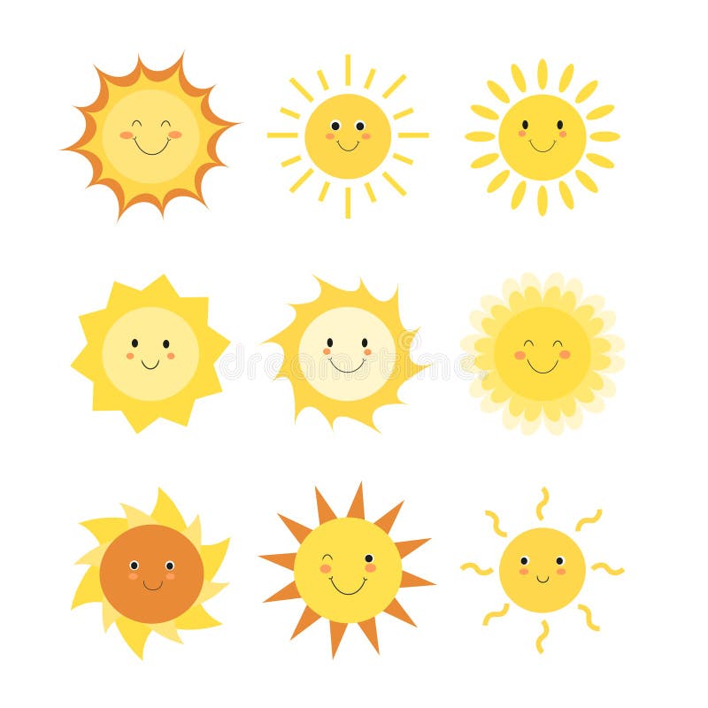 Sun Emoji and Summer Elements Sunshine Morning Vibes Sun Vector Stock ...