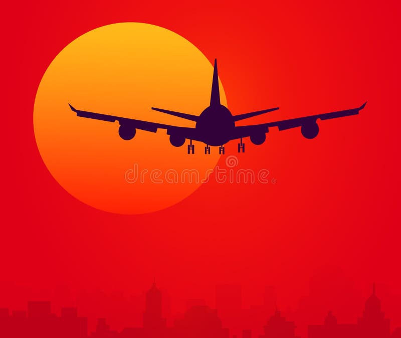 Sun & Air Plane at Sunset Time. Stock Vector - Illustration of plane ...