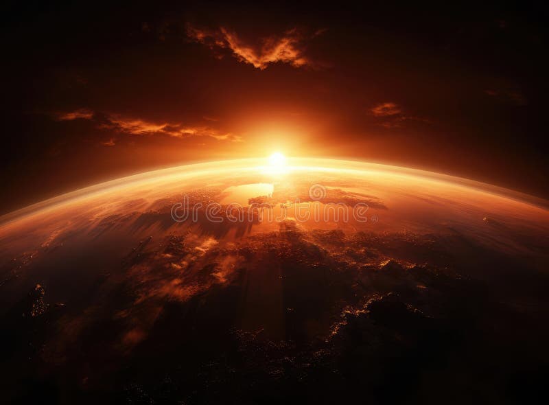 The Sun Appears from Behind the Planet Earth Stock Illustration ...