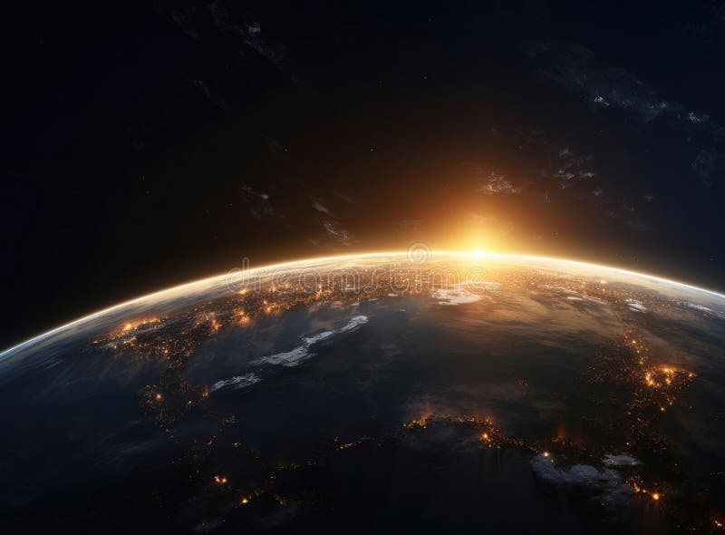 The Sun Appears from Behind the Planet Earth Stock Illustration ...