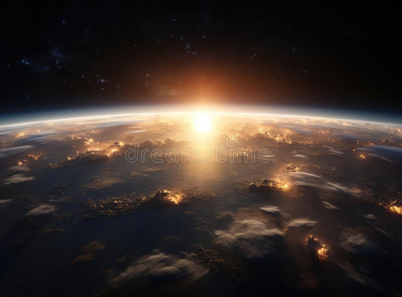 The Sun Appears from Behind the Planet Earth Stock Illustration ...