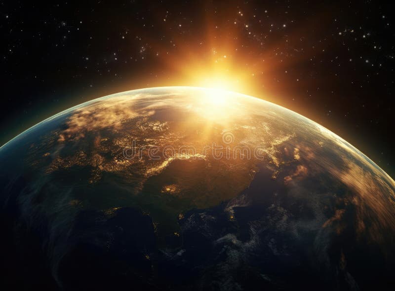 The Sun Appears from Behind the Planet Earth Stock Illustration ...