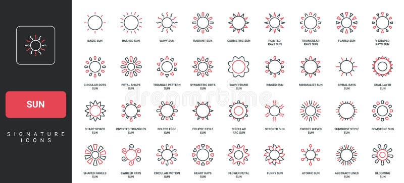 Sun Assortment of Different Rays Types and Round Frame, Sunlight ...