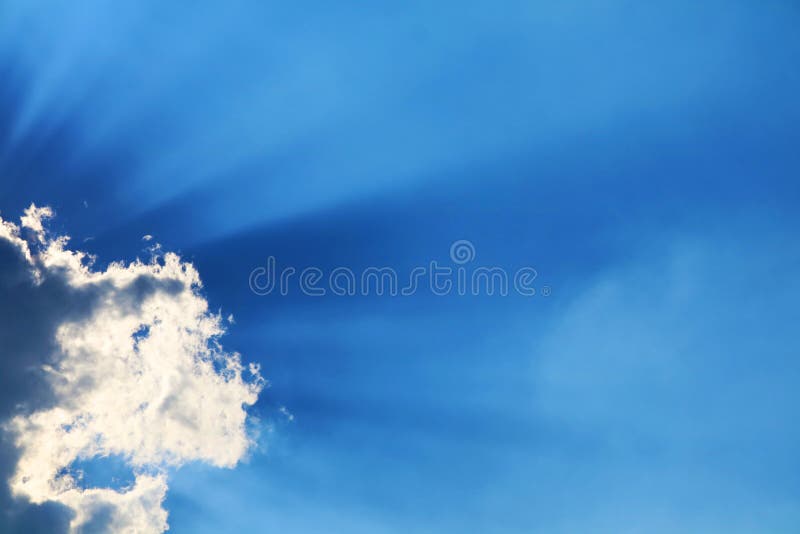 Sun Back on Blue Sky White Clouds and Sunlight Shiny Stock Image ...