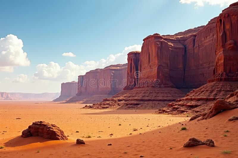 Sun Baked Cliffs Rise Dramatically from Desert Floor, Monumental ...
